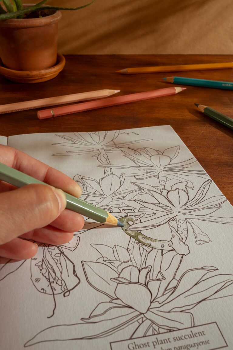 Botanical colouring book for grown ups who love plants